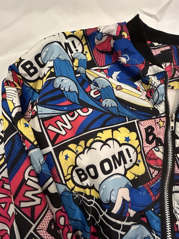 Pop Art Print Bomber Jacket Women’s Medium Zip Up”boom! Splat Wow ...