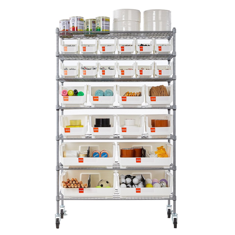 [New]7-Tier Rolling Bin Storage Rack, 24 Organizer Bins, Bin Rack ...