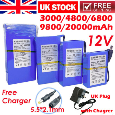 12V DC Rechargeable Lithium-ion Battery Portable Battery Pack w ...