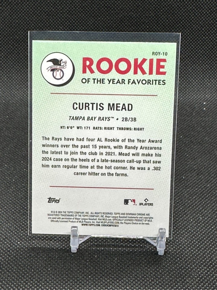2024 Bowman Rookie of the Year Favorites Curtis Mead #ROY-10 - Tampa ...