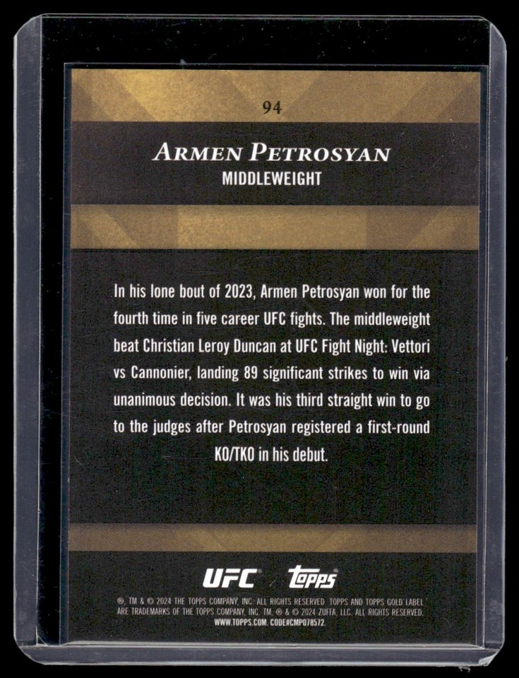 2024 Topps Gold Label UFC Refractor Armen Petrosyan Rookie #94 | eBay