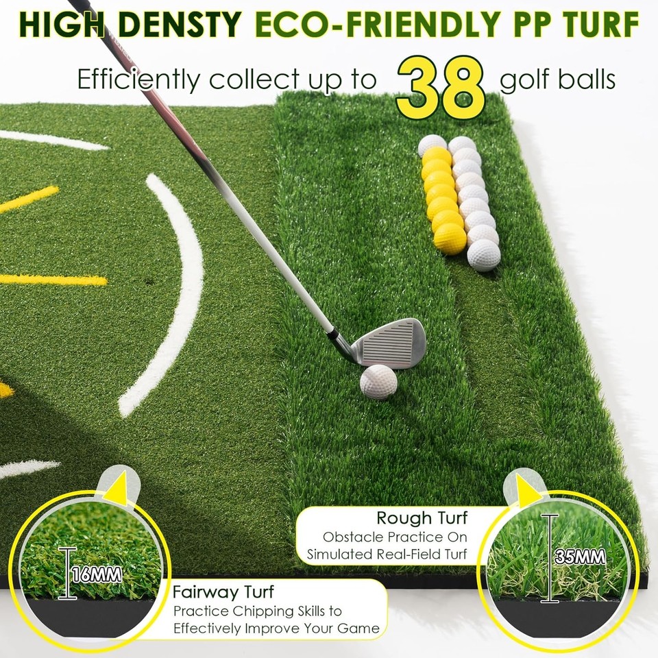 Golf Mat with Dual Turf, 5X4Ft Thickened Golf Hitting Mat with Standing ...