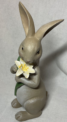 Martha Stewart Home EASTER GRAY Bunny Rabbit Holding A YELLOW Flower 12 ...