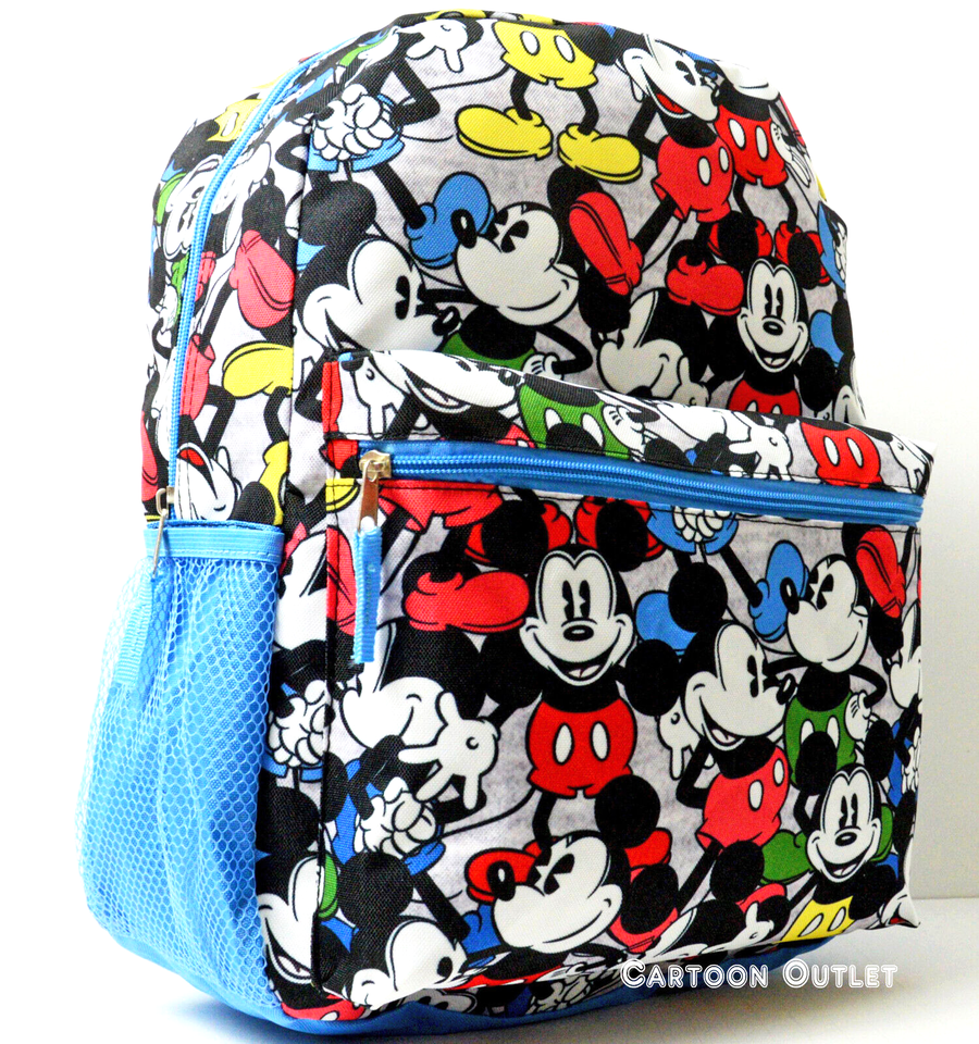 Disney Mickey Mouse School Backpack Large 16" Travel Bag All Over Art ...