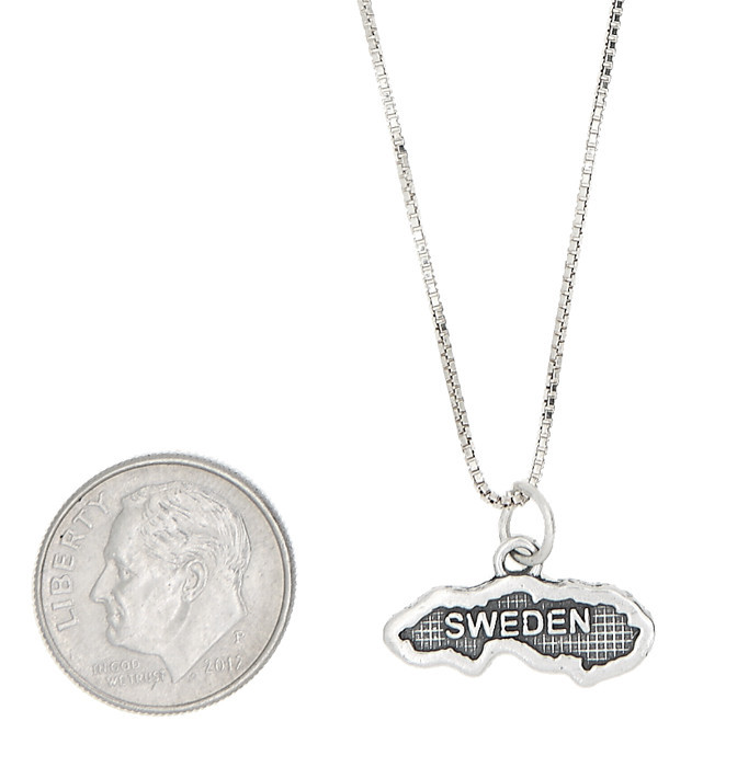 Sterling Silver Country of Sweden Charm with Box Chain Necklace | eBay