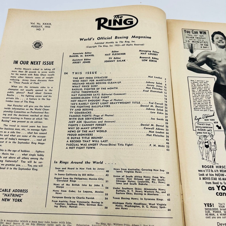 1955 August - The Ring Boxing Magazine – Rocky Marciano Cover Olson-Moore TA5 | eBay
