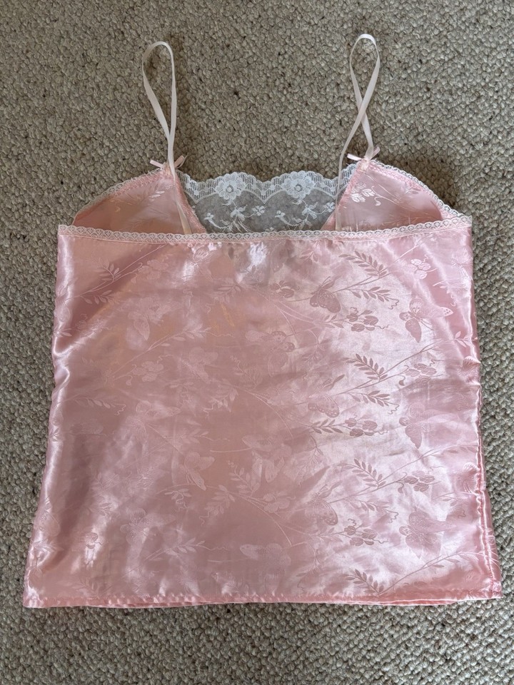 Beautiful Y2K Style Pastel Pink Cami Top With Butterfly Pattern Lace ...