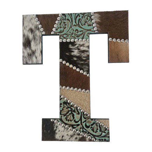 Western Wooden Letter T Handmade Cowhide Wall Hanging 15 x 12.5" Large ...