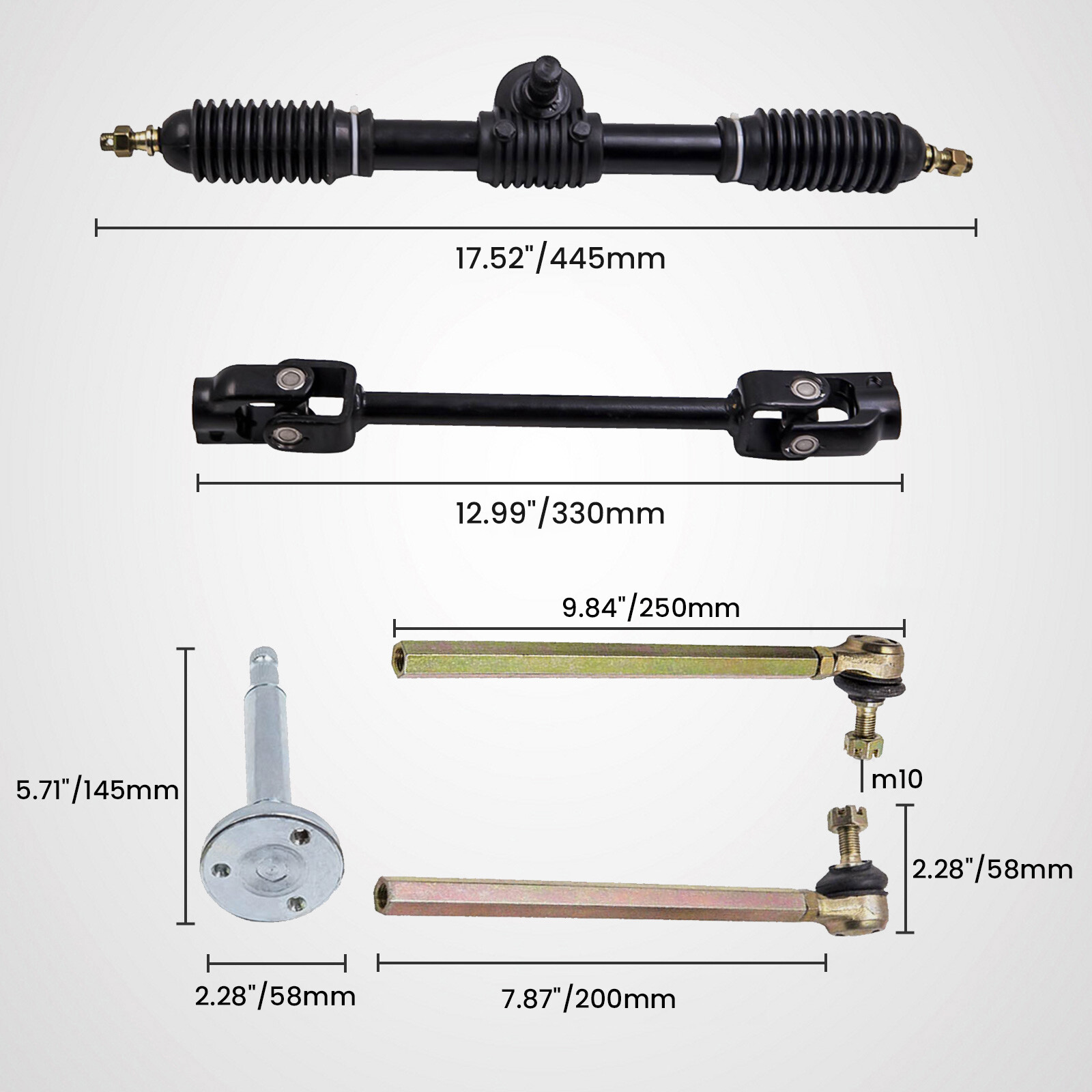 110cc Go Kart Steering Wheel Parts Assembly Tie Rod Rack Adjustable ...