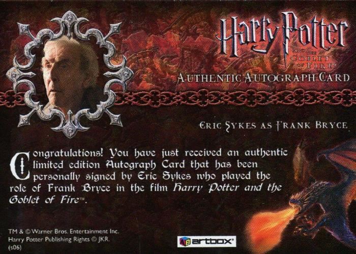 Harry Potter Memorable Moments Eric Sykes as Frank Bryce Autograph Card ...