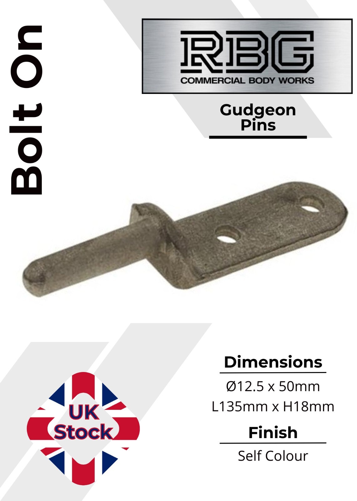 2x Bolt-On Gudgeon Hinge Pins, Self Colour. For Tailboards, Tipper ...