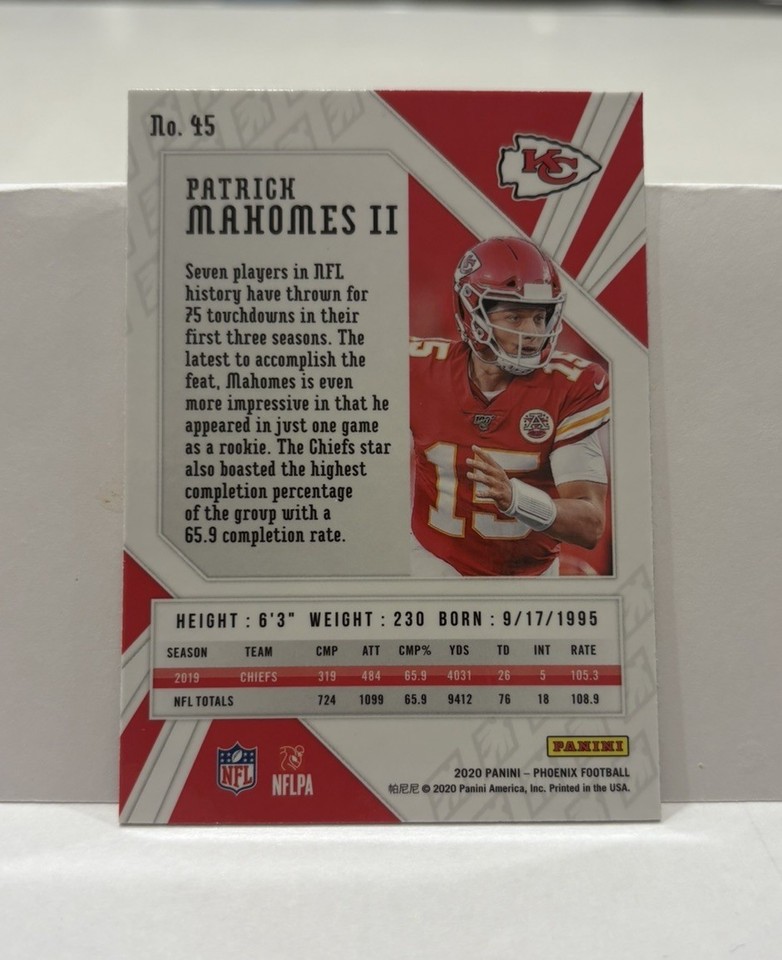 2020 Panini Phoenix Fire Burst #45 Patrick Mahomes II Kansas City ...