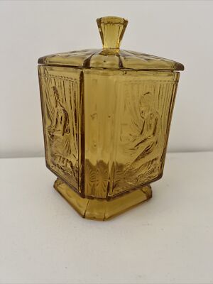 Sowerby Art Deco 1930's Amber Glass Pandora's Box Chips On Lid | eBay