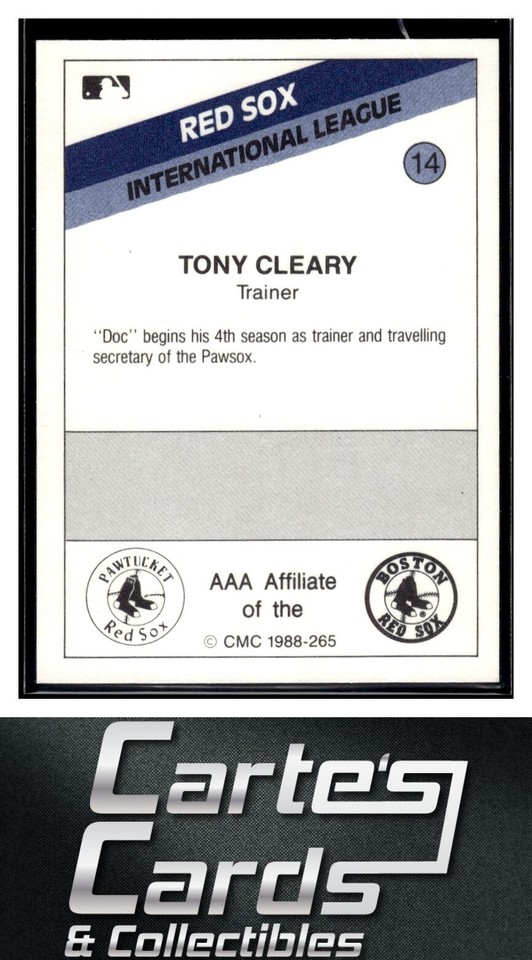 Tony Cleary 1988 CMC Pawtucket Red Sox #14 Pawtucket Red Sox TR | eBay
