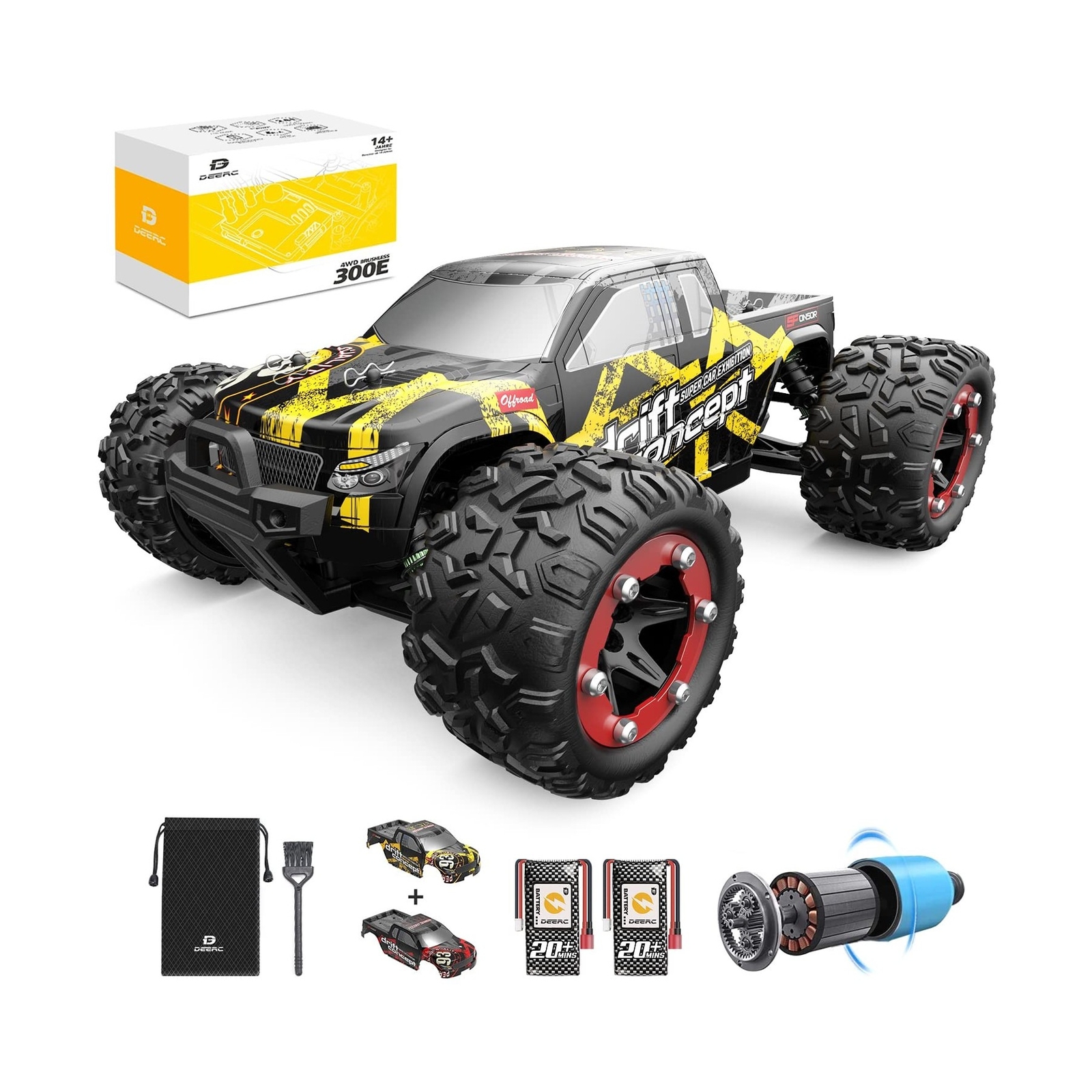DEERC Brushless RC Cars 300E 60KM/H High Speed Remote Control Car 4WD 1 ...