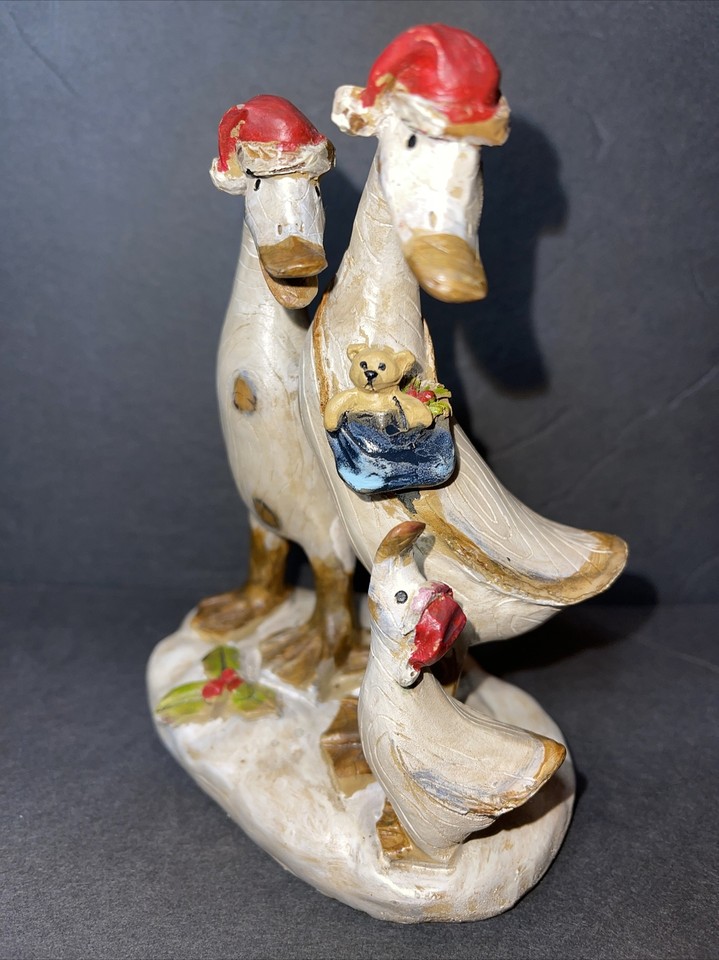 Holiday Duck Family Christmas Figurine Santa Hat Resin Rustic Tii ...