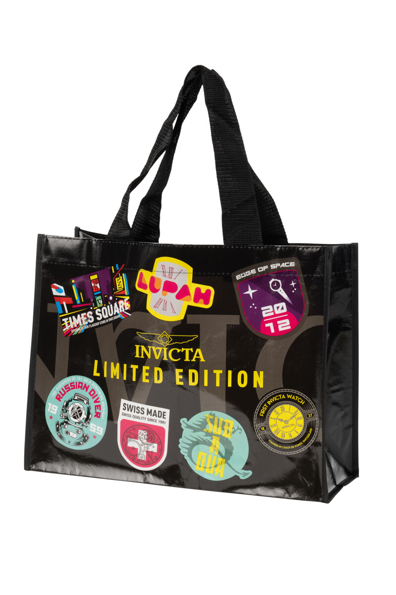 INVICTA Logo Reusable Tote Bag 17.5" Black Printed Stickers Limited ...