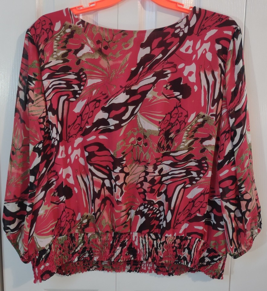CATO Womans Bold Coral Blouse-Scoop Neck-Smock Waist-Plus Size 26/28W ...