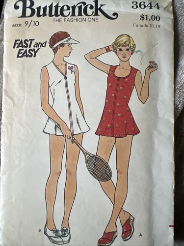 VTG 70s BUTTERICK 3644 Jr Teens Tennis Dress & Briefs PATTERN Size 9/10 ...