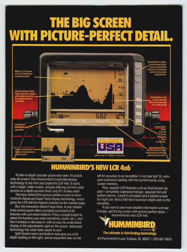 Print Ad Hummingbird LCR 4x6 Fish Finder Depth Sounder Split Screen ...