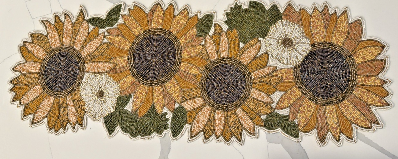 Sunflower Beaded Table Runner 36” New Yellow Orange Centerpiece Tahari ...
