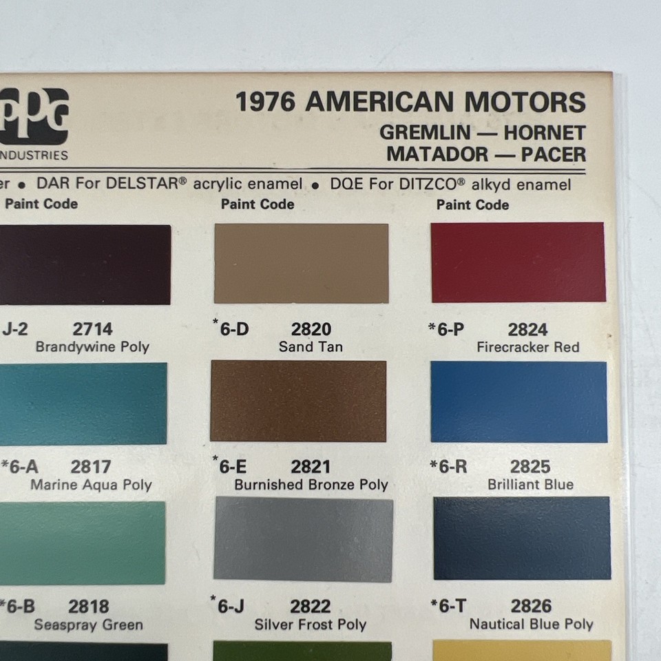 1976 AMC Matador Jeep Gremlin Hornet Ditzler PPG Color Chip Paint ...
