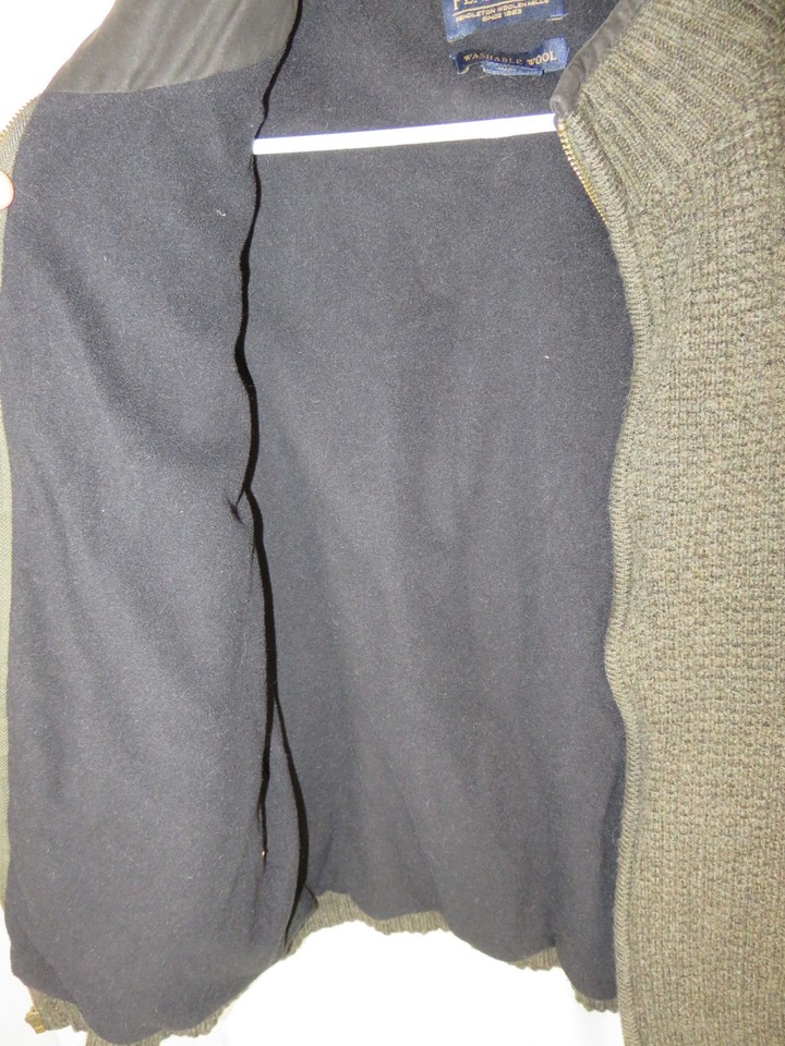 Pendleton Washable Wool Vest Green Knit Full Zip Fleece Lined Mens ...