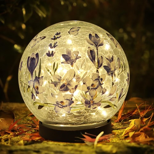 Solar Globe Lights Outdoor Waterproof, Cracked Glass Ball Orb Lights ...