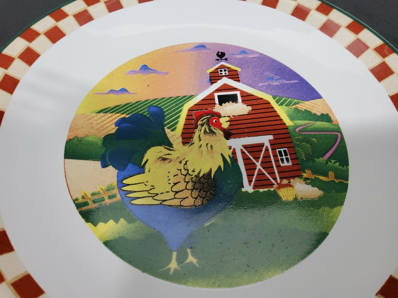 Farm Rooster Barnyard Scene 8" Pottery Plate Unknown Maker | eBay