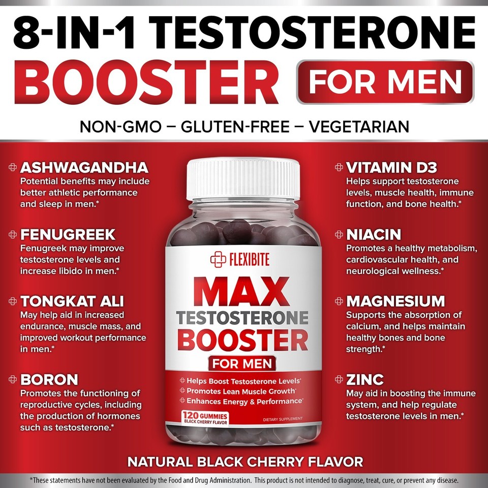 8 in 1 Testosterone Booster Gummies for Men Enhance Strength & Stamina ...