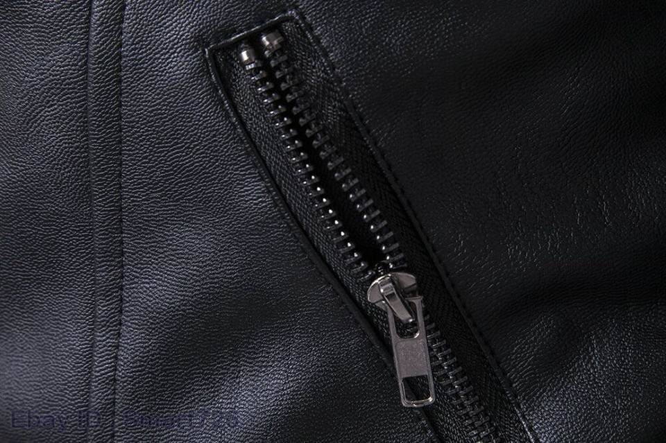 Men's Pu Leather Jacket Lapel Collar Biker Motorcycle Buckle Zipper ...