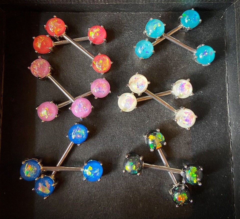 PAIR Synthetic Opal Glitter Nipple Rings Shields 316L Surgical Steel ...