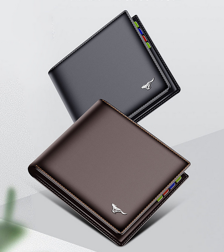 Septwolves men women cow leather wallet purse card bag bifold black ...