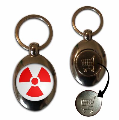 Red Nuclear Symbol Shopping Trolley £1/€1 Coin Key Ring (43mm x 32mm ...