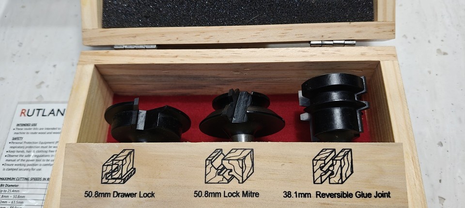 Rutland 3 Router Bits: Drawer Lock, Lock Mitre & Reversible Glue Joint ...