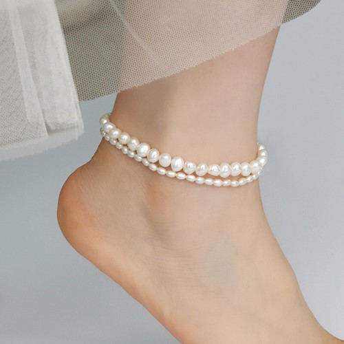 Real Natural Freshwater Pearl Anklet Elastic Chain Beach Foot Bracelet ...