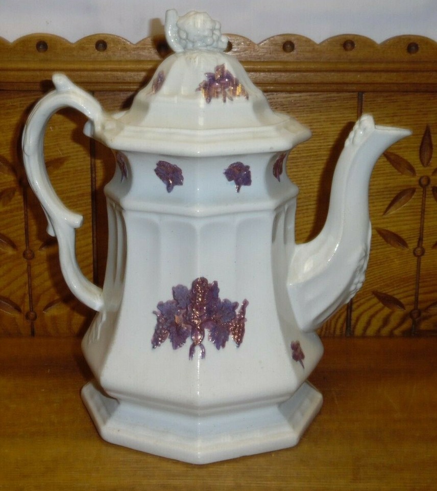 Antique Edward Walley Ironstone Chelsea Grape Luster Coffee Pot | eBay