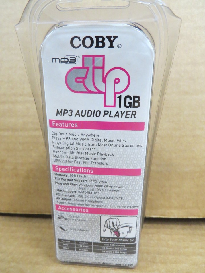 NEW Old Stock Classic 2007 Coby MP3 Audio Player 1GB Clip Pink SEALED ...