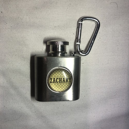 1 oz Mini Flask ZACHARY Keychain Screw Cap Steel Container Personalized ...