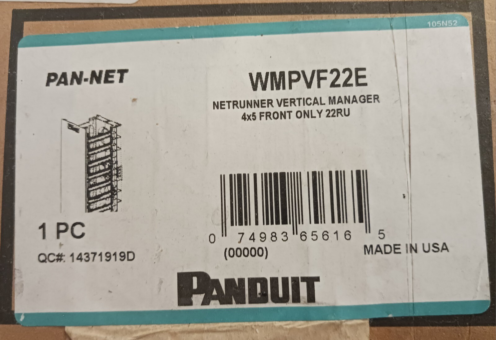 Panduit Wmpvf22e Netrunner Vertical Manager 4x5 Front Only 22ru for ...