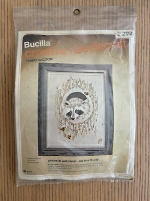 Timid Racoon Crewel Embroidery Picture Kit Linen Yarn Lorna Balian ...