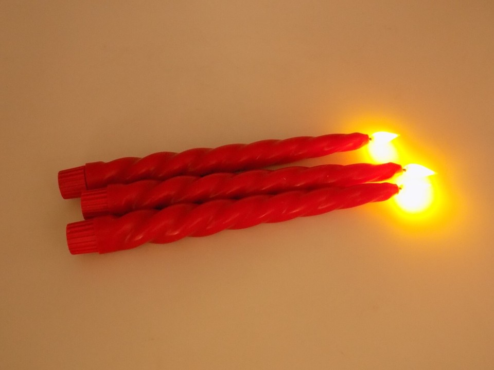 Wax Flameless 3 red Taper Candles --battery operated AAA- flames ...