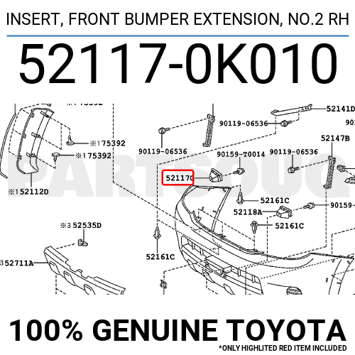 521170K010 INSERT d'origine Toyota, extension de pare choc avant, n°2 ...