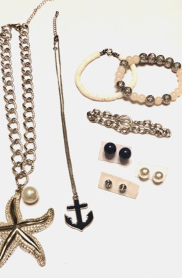 8 Pieces-Nautical Themed Jewelry-Necklace,Bracelets,Earrings | eBay