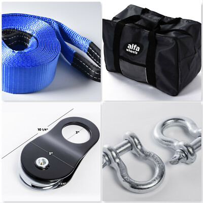 20ft 4WD SUV Truck Winch Recovery 10T Kit Tow Strap+Pulley+Bow Shackle ...
