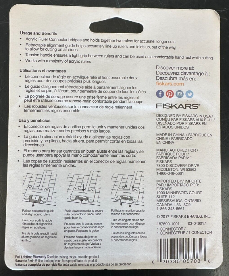 FISKARS Crafts 187690-1001 Ruler Connector Acrylic, White NEW | eBay