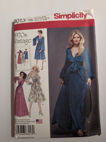 Simplicity 8013 Sz 6-22 Flowing Dress Plunging Neckline Short Long Wrap ...