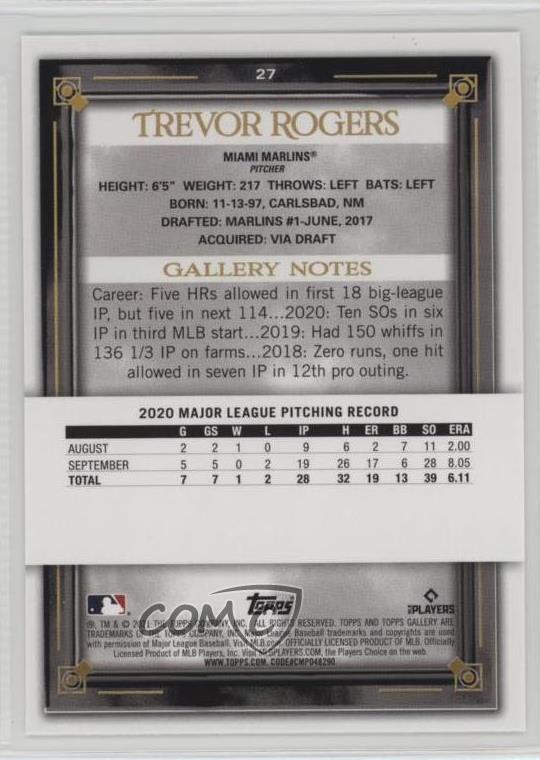 2021 Topps Gallery - Printer Proof #27 Trevor Rogers (RC) for sale ...