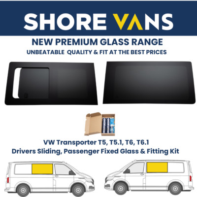 VW T5 T6 Window Glass Driver Sliding & Passenger Fixed INCLUDES FITTING ...