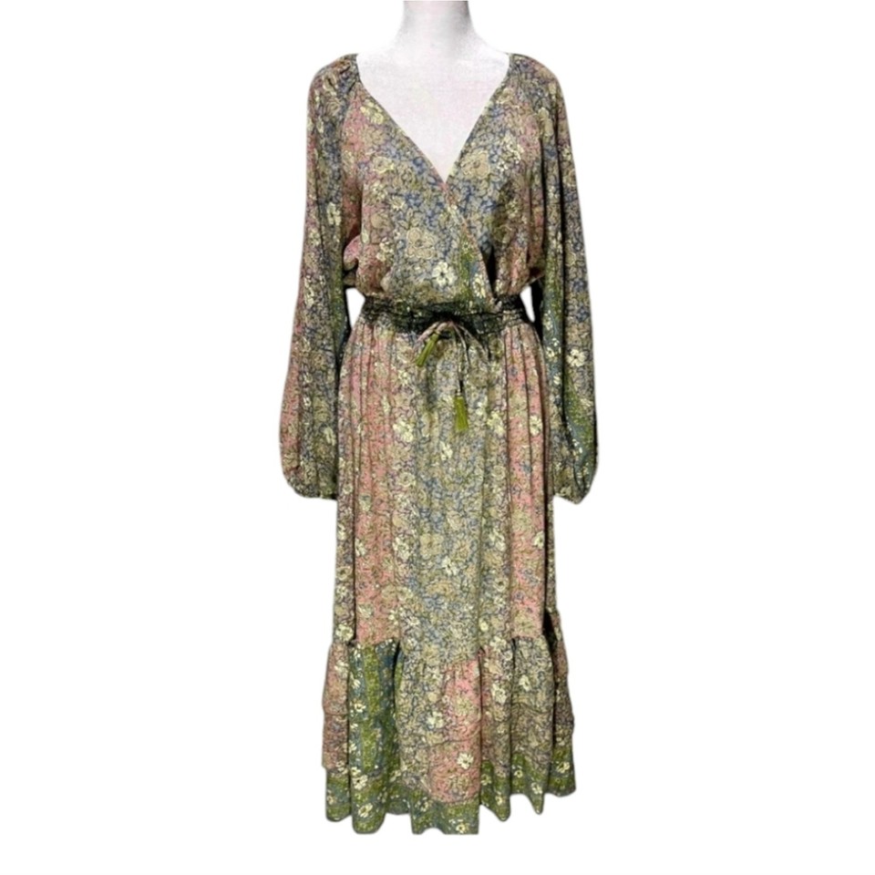 Revolve x Boemo boho floral ruffle maxi Peasant dress plus size 2X 3X ...